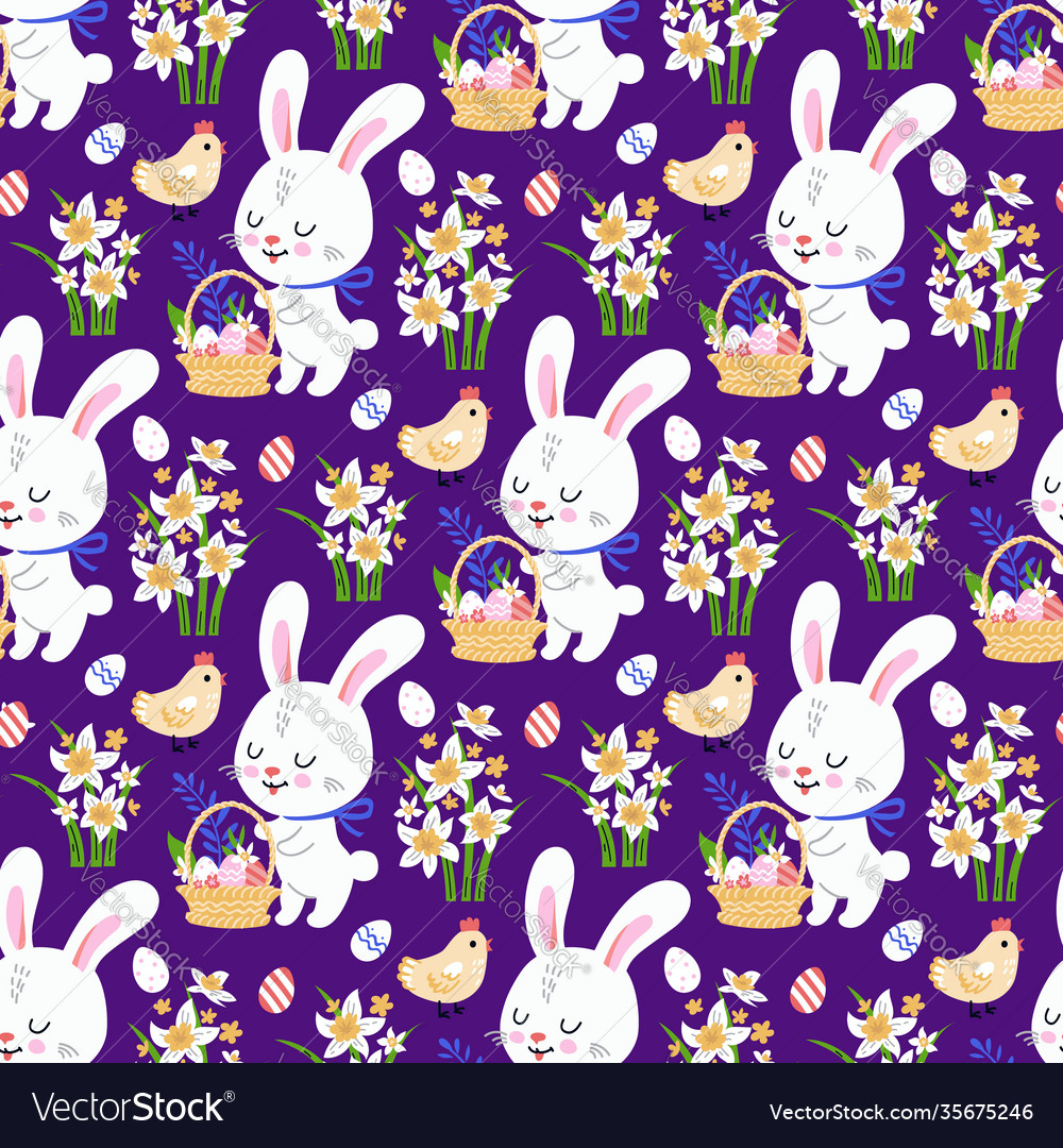 Spring easter background with bunnies Royalty Free Vector