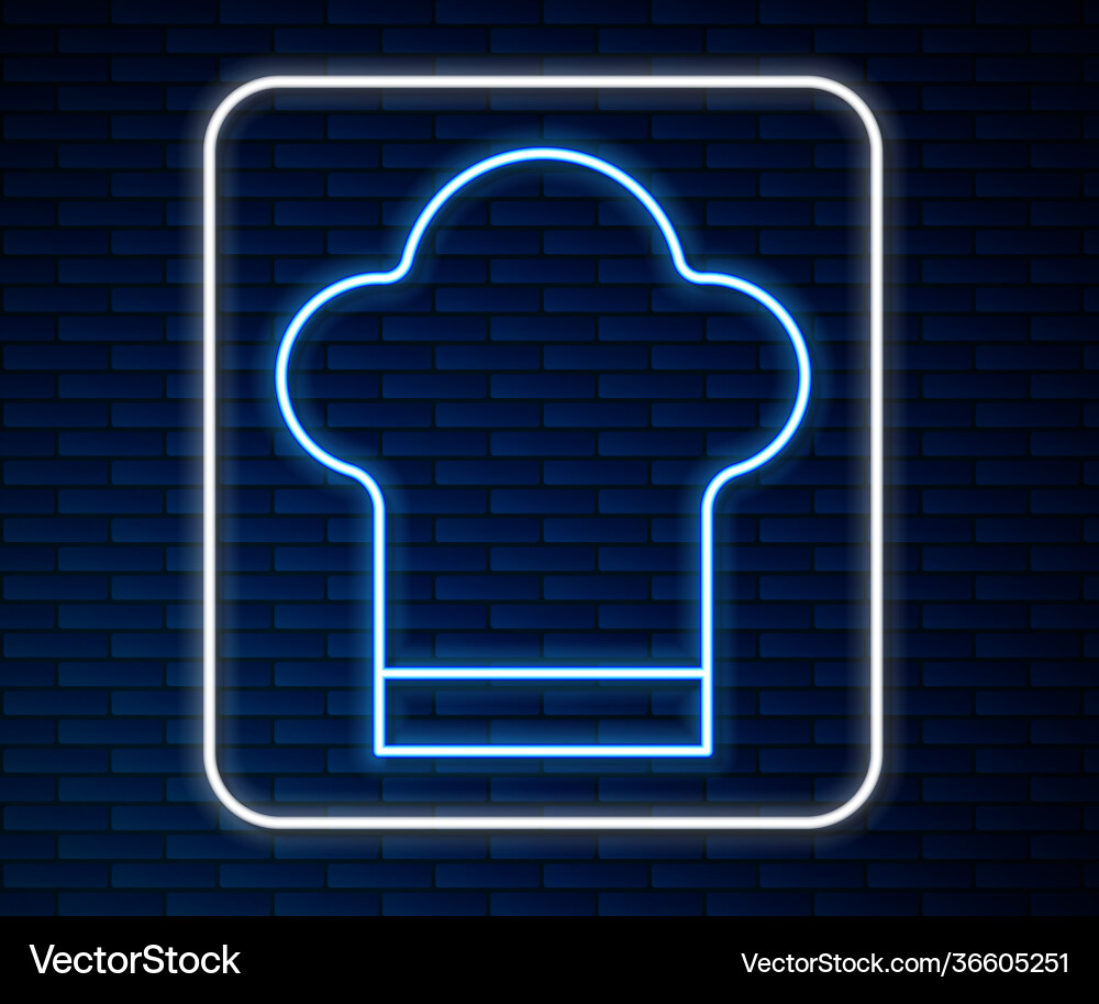 Glowing neon line chef hat icon isolated on brick Vector Image
