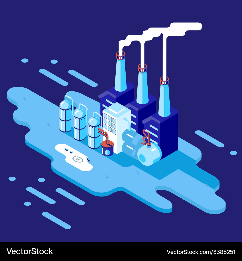 Isometric retro flat factory refinery plant Vector Image