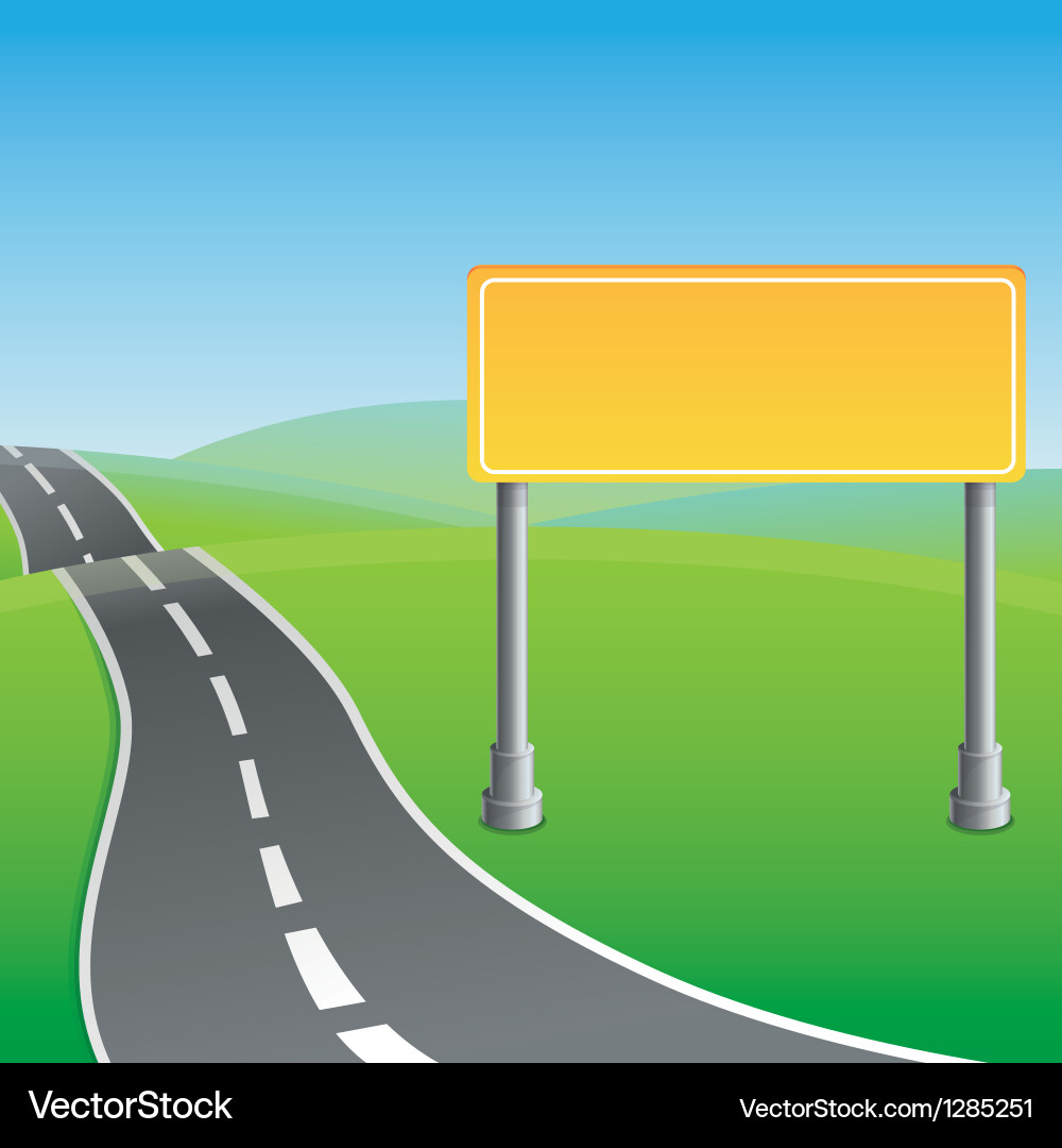 Road sign and green landscape Royalty Free Vector Image