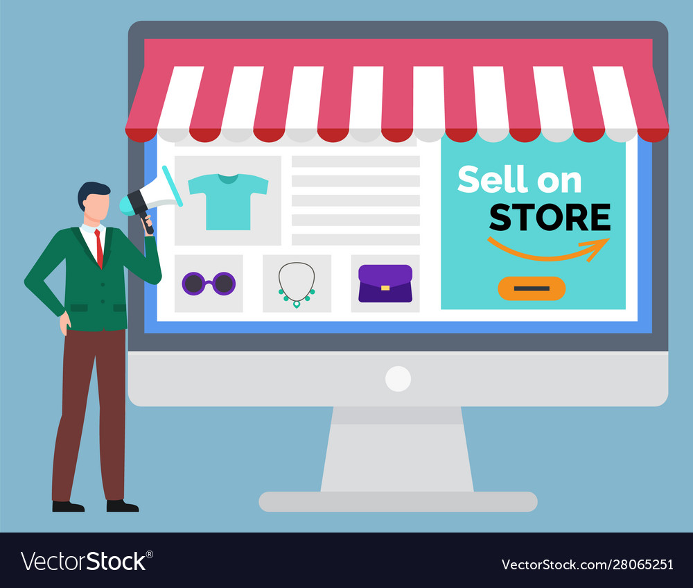 Sell on store e-commerce concept computer Vector Image