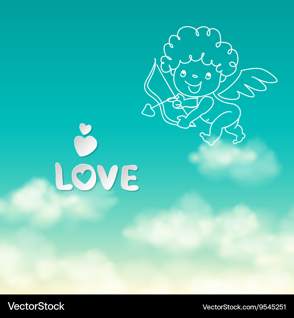 Shooting from bow cupid and the word love Vector Image