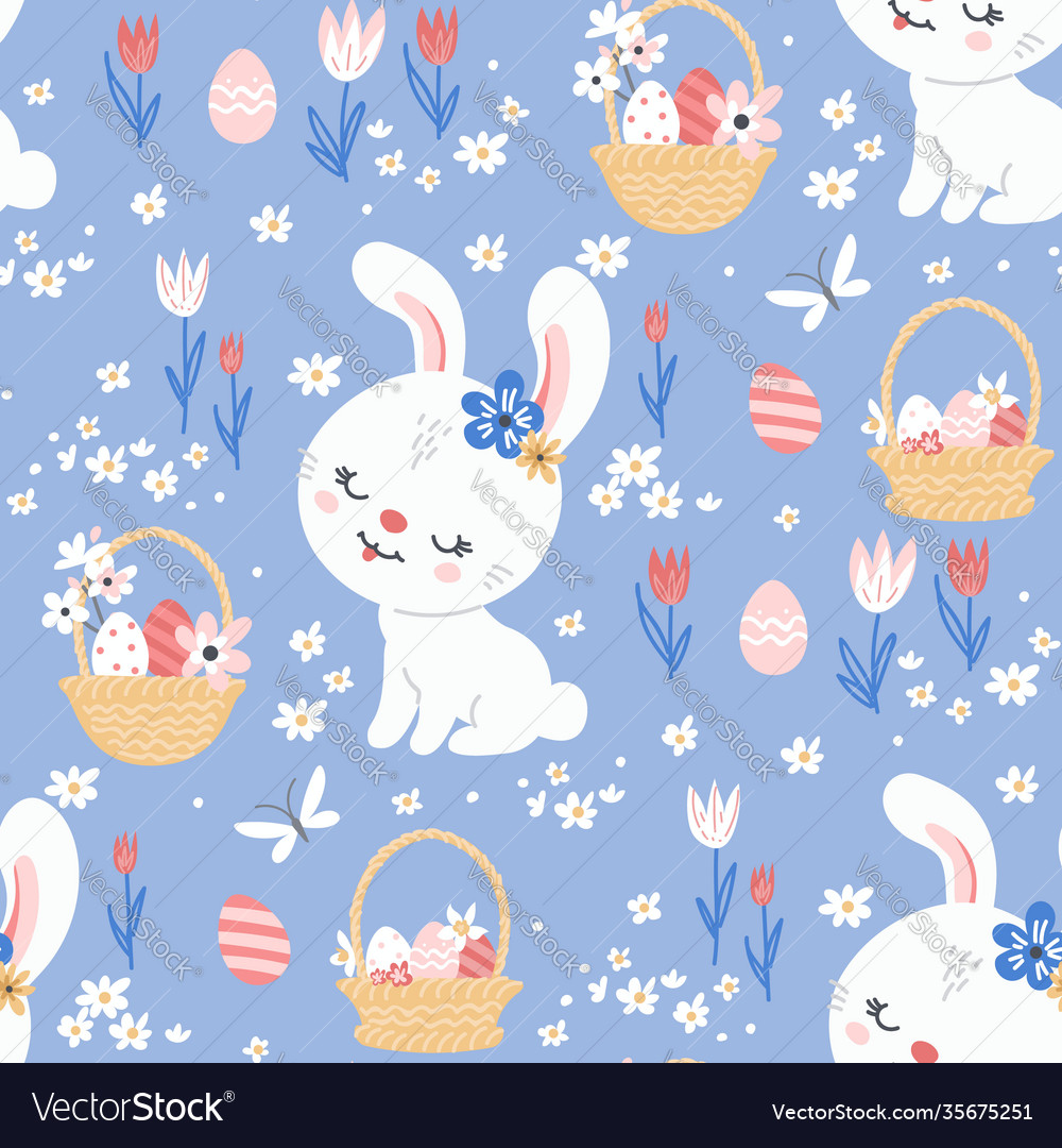 Spring easter background with bunnies Royalty Free Vector