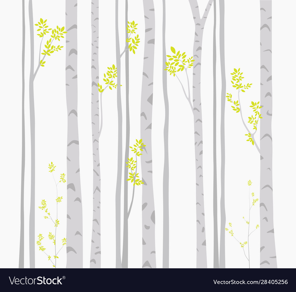 Birch tree with deer and birds silhouette backgrou