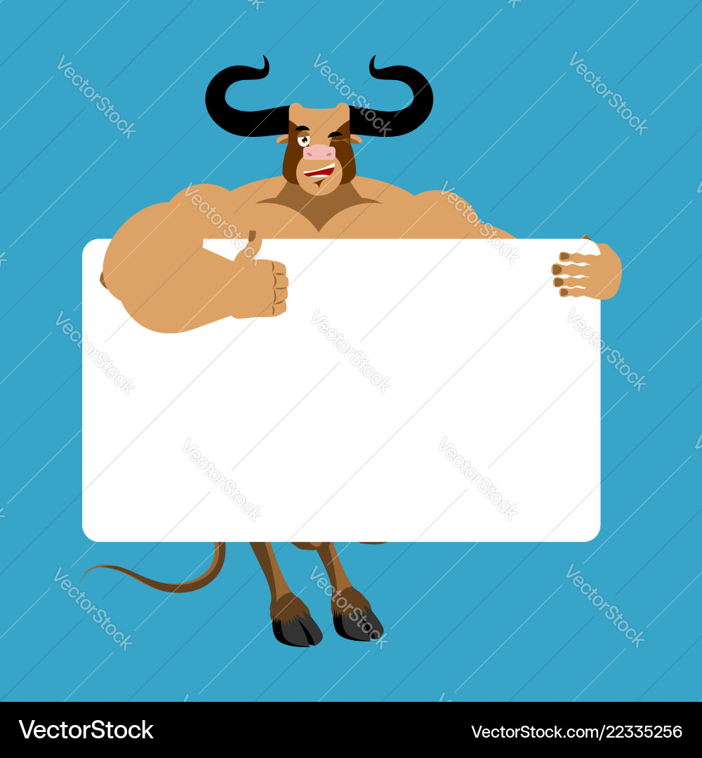 Bull holding banner blank minotaur and white Vector Image