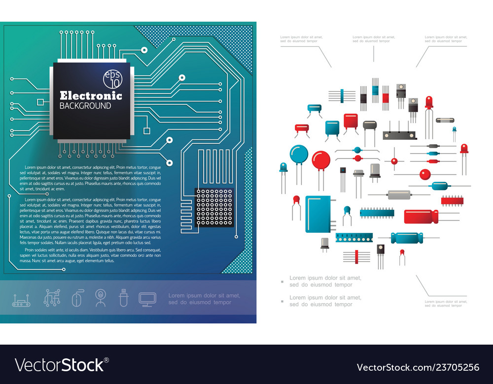 Flat electronic components concept Royalty Free Vector Image