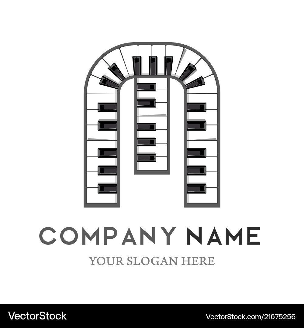 M letter logo design piano keyboard Royalty Free Vector