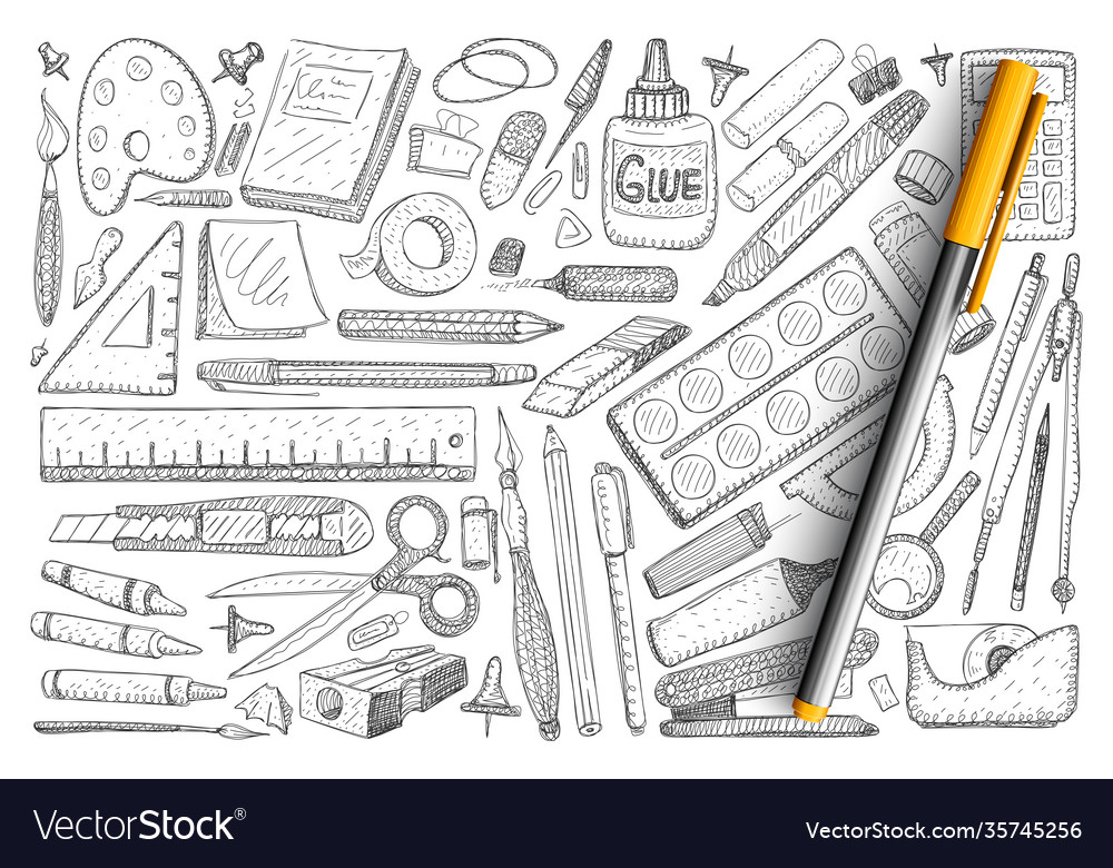 Objects for creative hobby doodle set Royalty Free Vector
