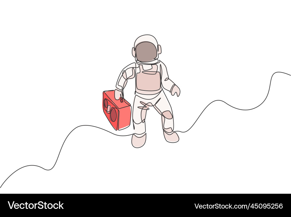 One single line drawing of spaceman flying Vector Image