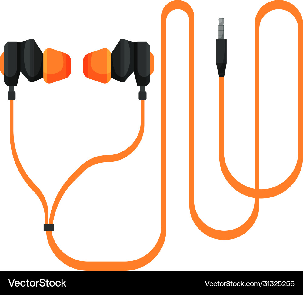 Orange wired earphones accessory for music Vector Image