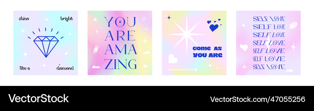 Y2k social media post templates set holography Vector Image