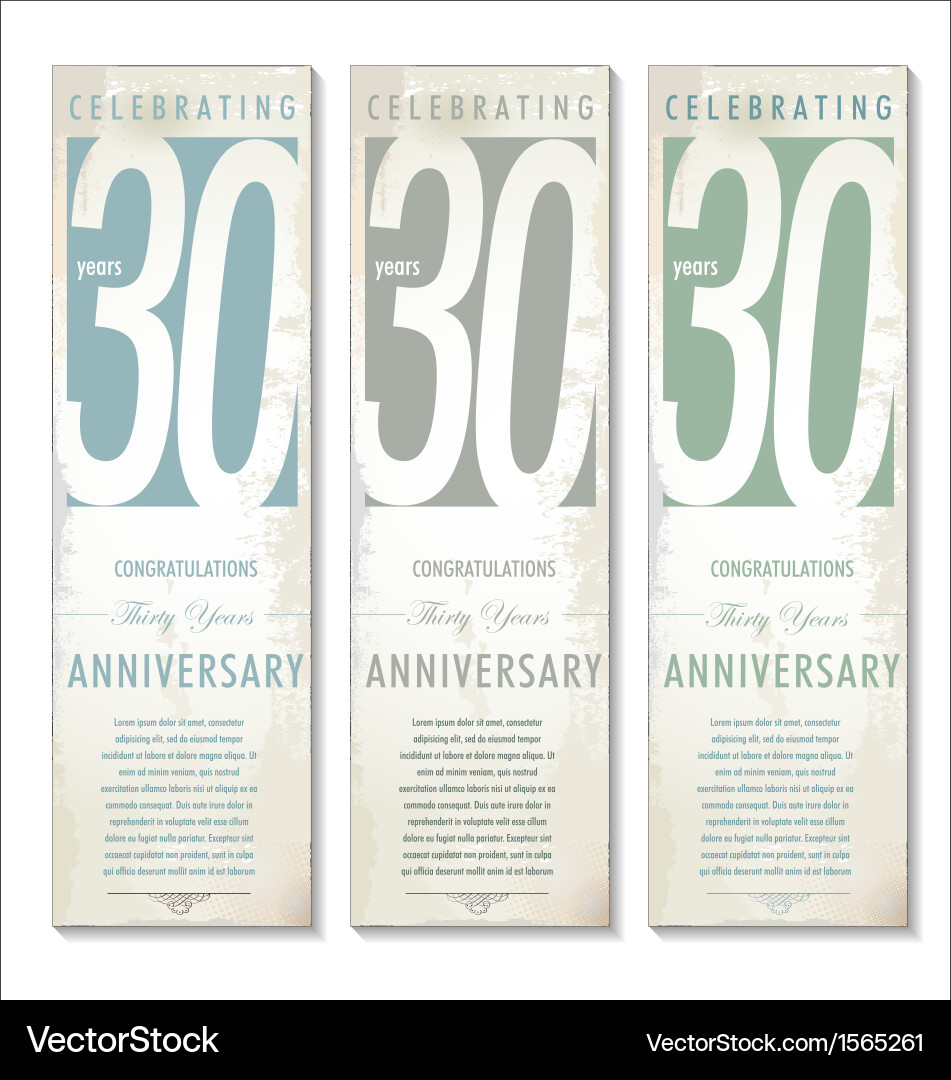 30 years anniversary retro banner set Royalty Free Vector
