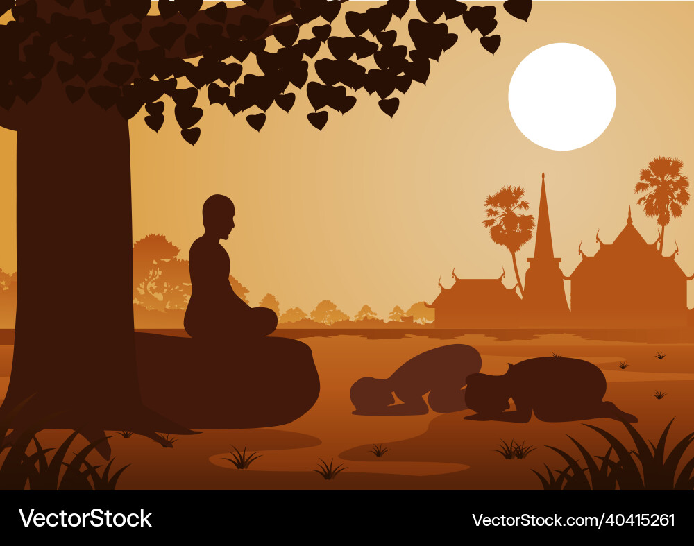 Buddhist couple pay respect to monk politely Vector Image