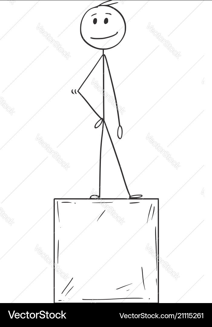 Cartoon man or businessman standing on cube Vector Image
