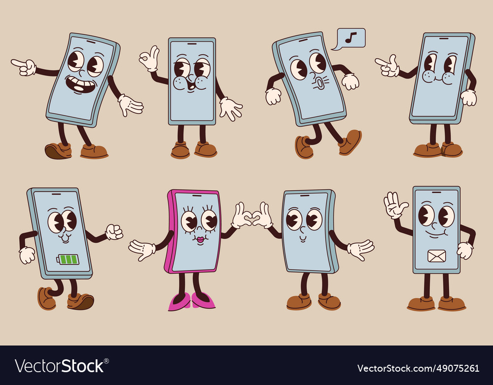 Cartoon smartphone mascot mobile phone characters Vector Image