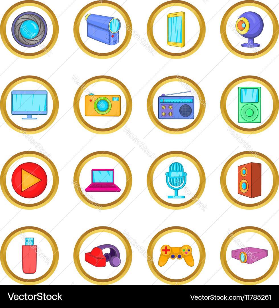 Multimedia set cartoon style Royalty Free Vector Image