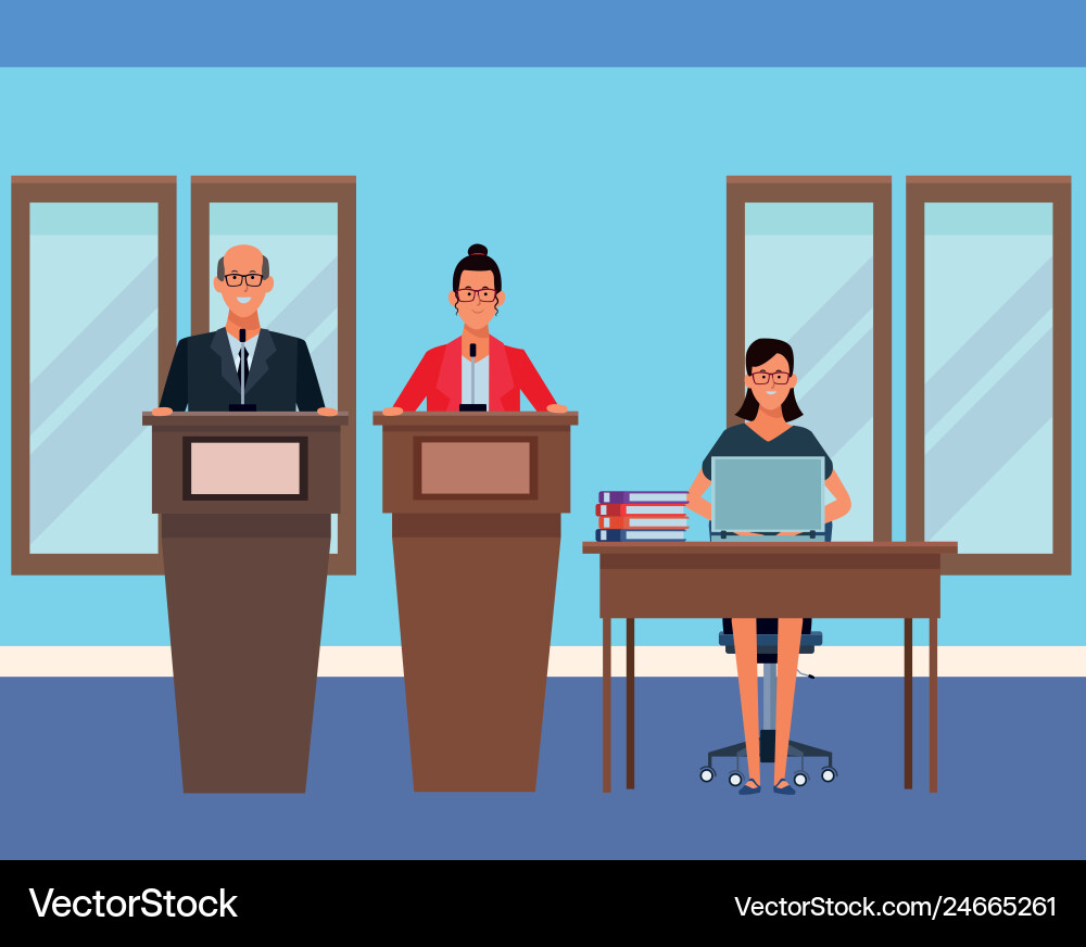 People in podium and desk Royalty Free Vector Image