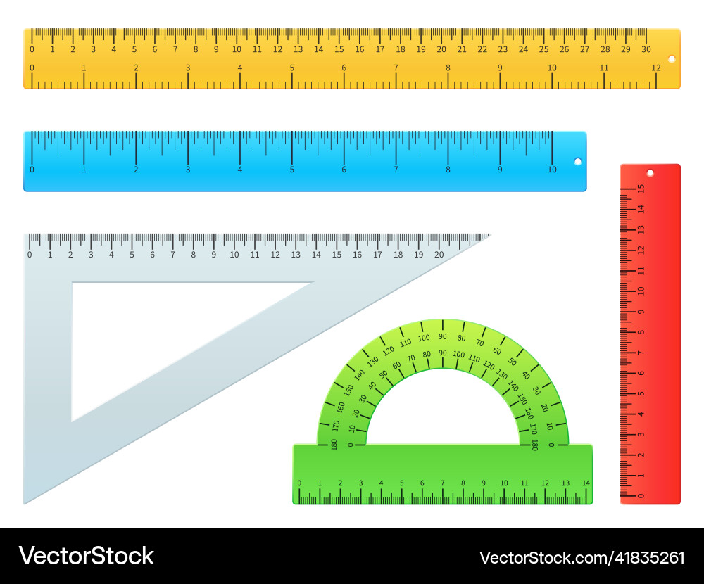Realistic rulers school accessories measuring Vector Image