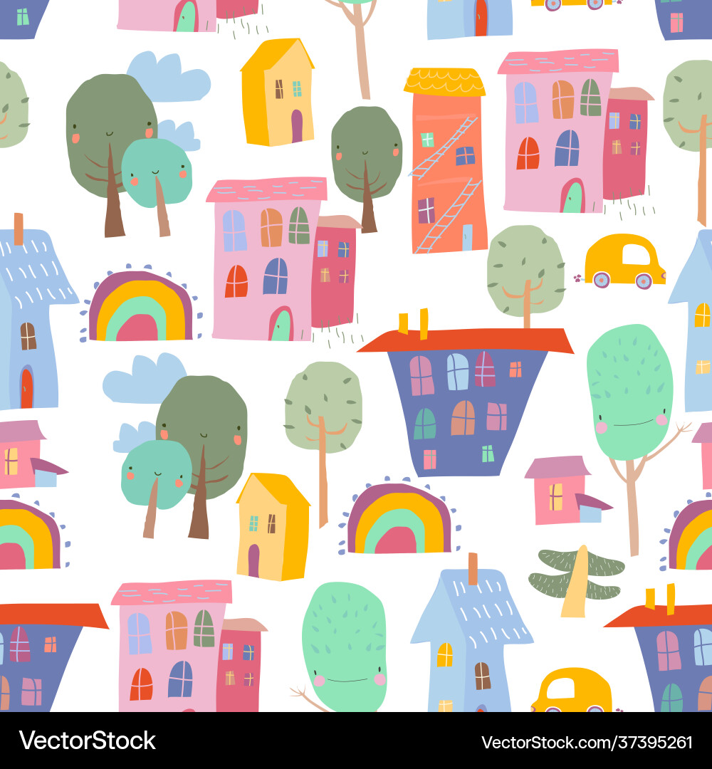 Seamless pattern with colorful houses on white Vector Image