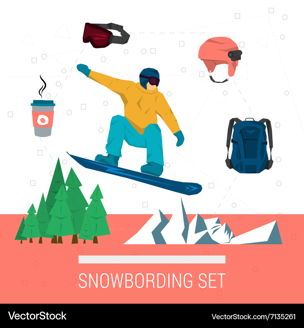 Set snowboarding clothes and elements Royalty Free Vector