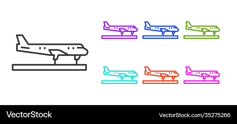 Black line plane icon isolated on white background