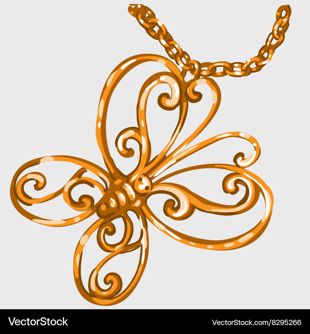 Golden butterfly pendant on a chain Royalty Free Vector