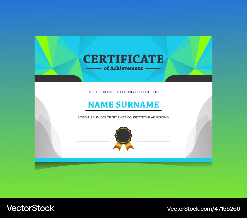 Green and blue elegant achievement certificate Vector Image