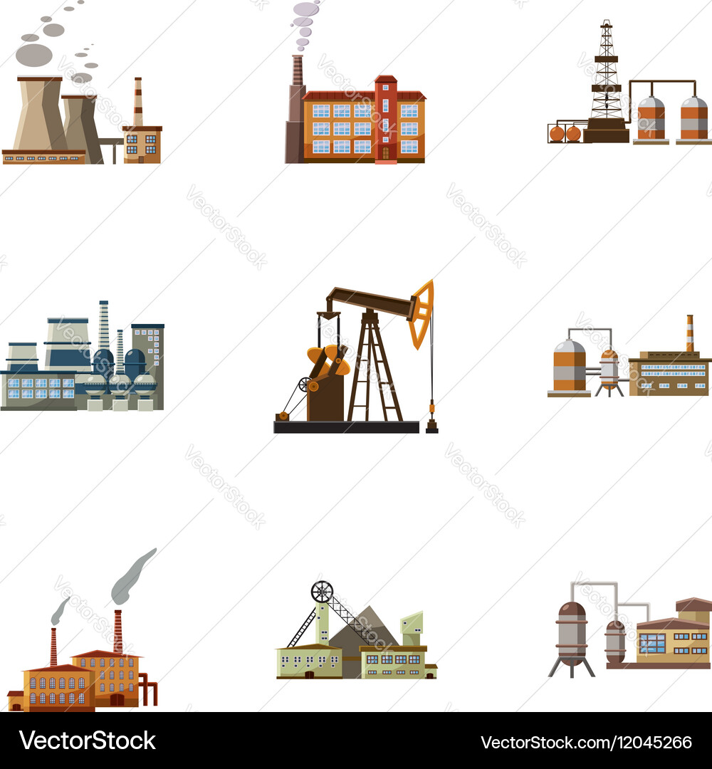 Industrial complex icons set cartoon style Vector Image