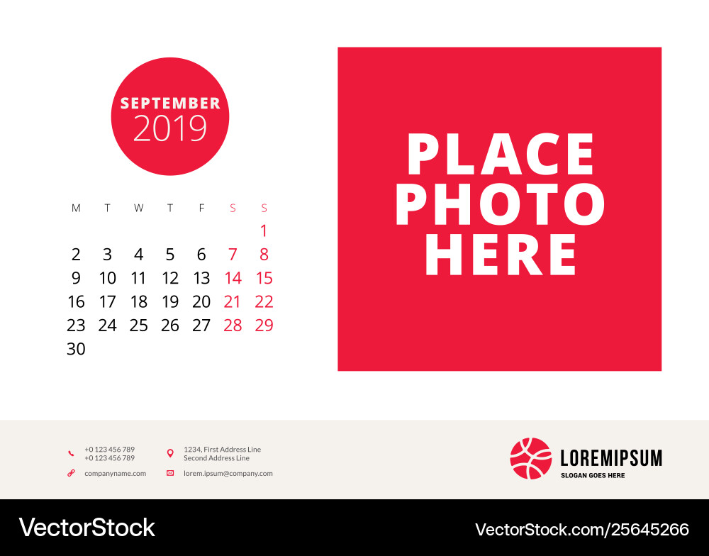 September 2019 desk calendar design template Vector Image