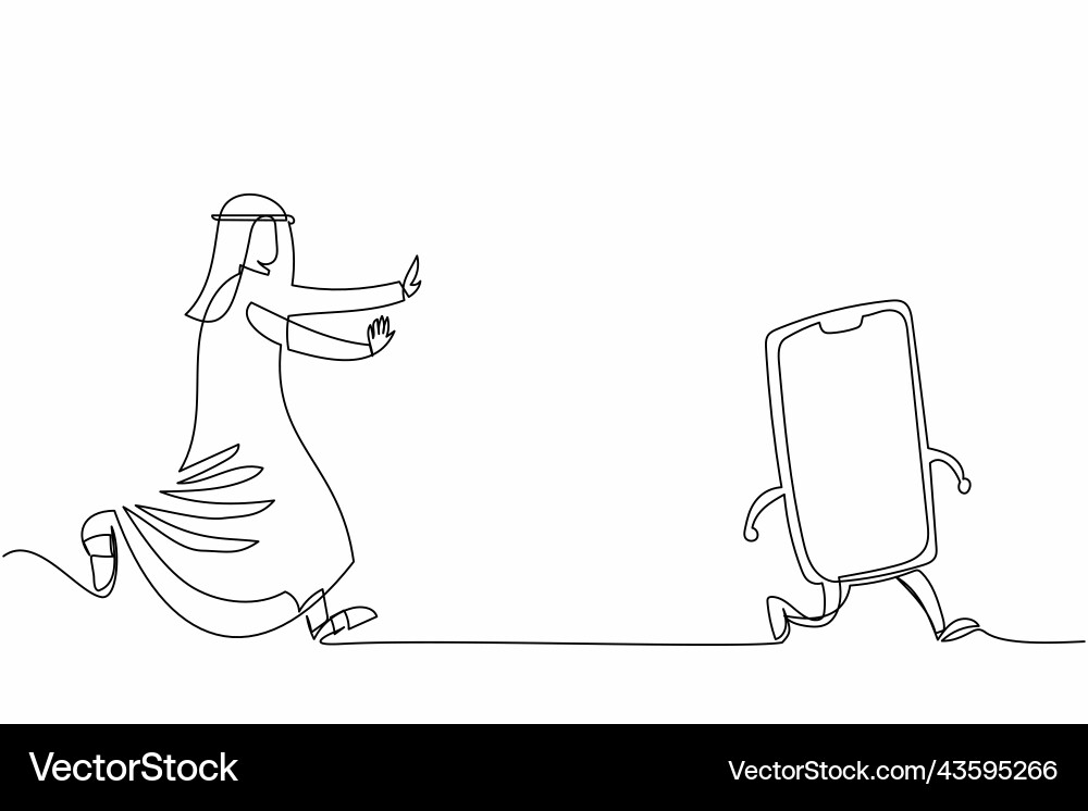 Single one line drawing arab businessman run Vector Image