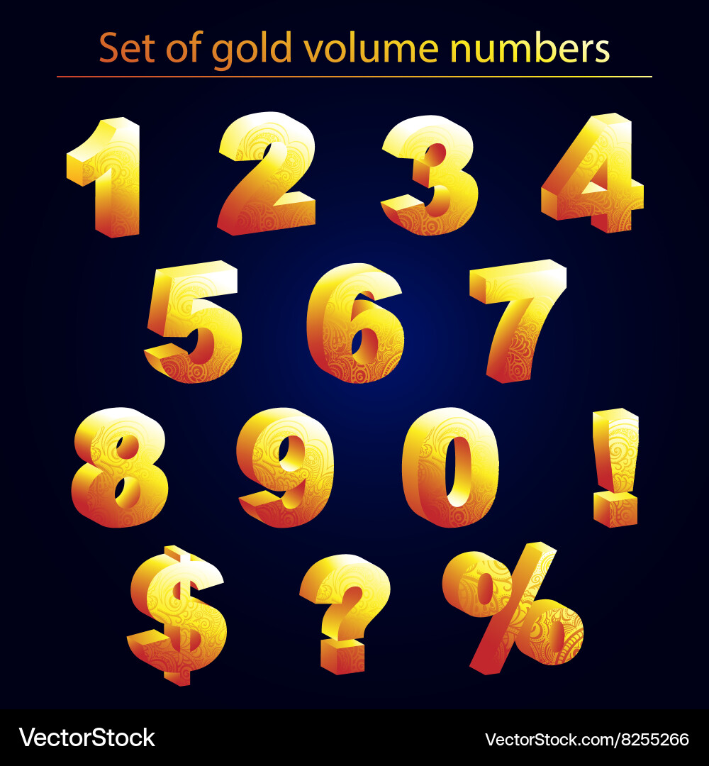 Volume set of gold numerals Royalty Free Vector Image