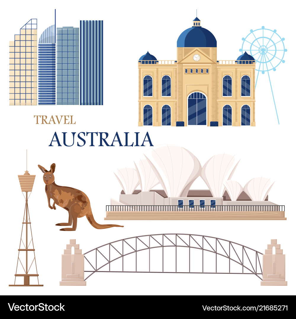 Australia set collection architecture and symbols Vector Image