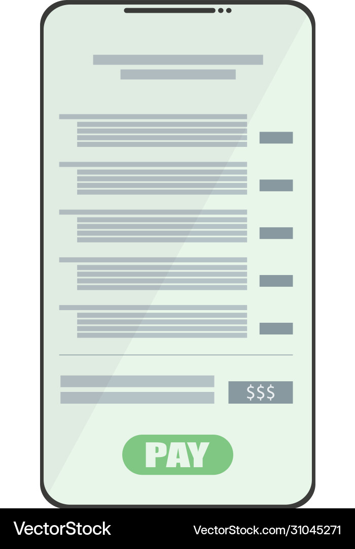 Bill receipt on phone online payment Royalty Free Vector