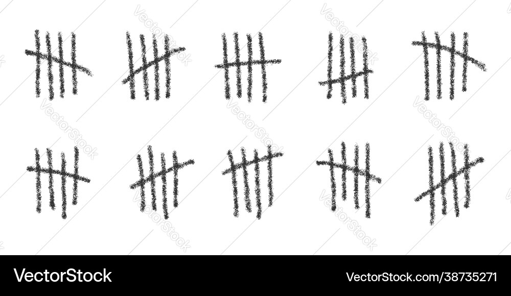 Charcoal tally marks hand drawn sticks sorted Vector Image