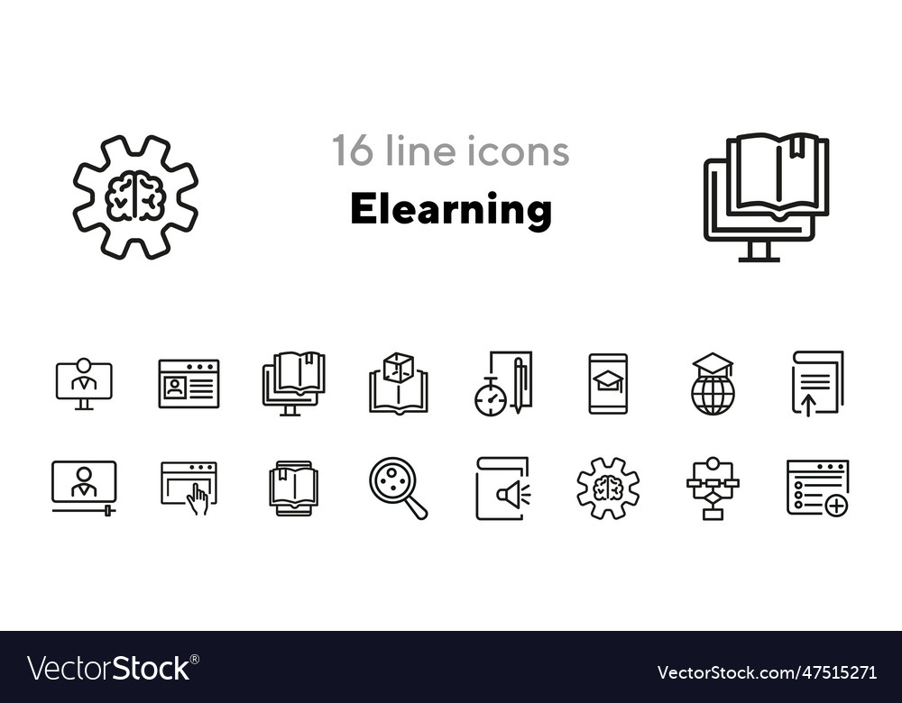 Elearning line icon set Royalty Free Vector Image
