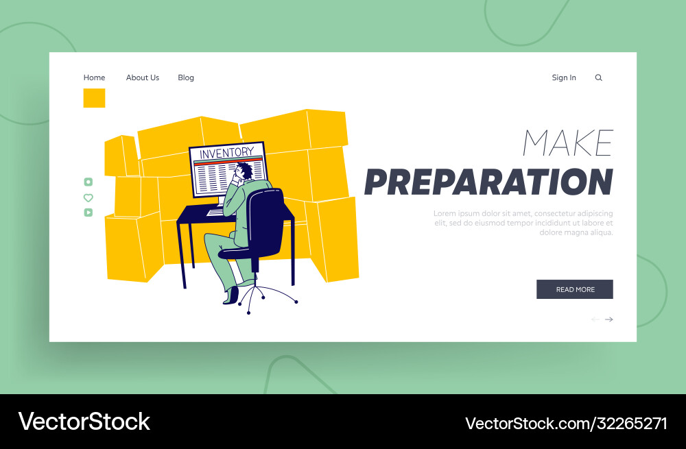 Inventory landing page template manager male Vector Image