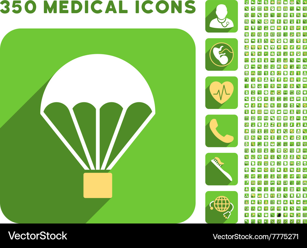 Parachute icon and medical longshadow set Vector Image