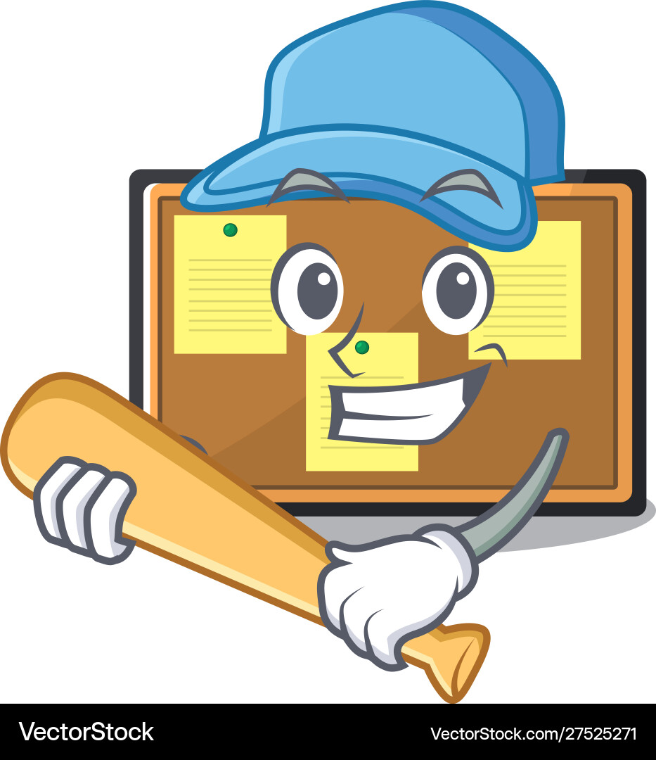 Playing baseball bulletin board with cartoon Vector Image