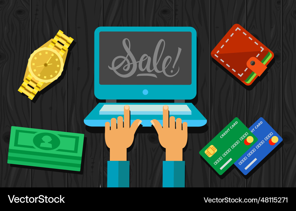 Sale lettering on laptop screen Royalty Free Vector Image