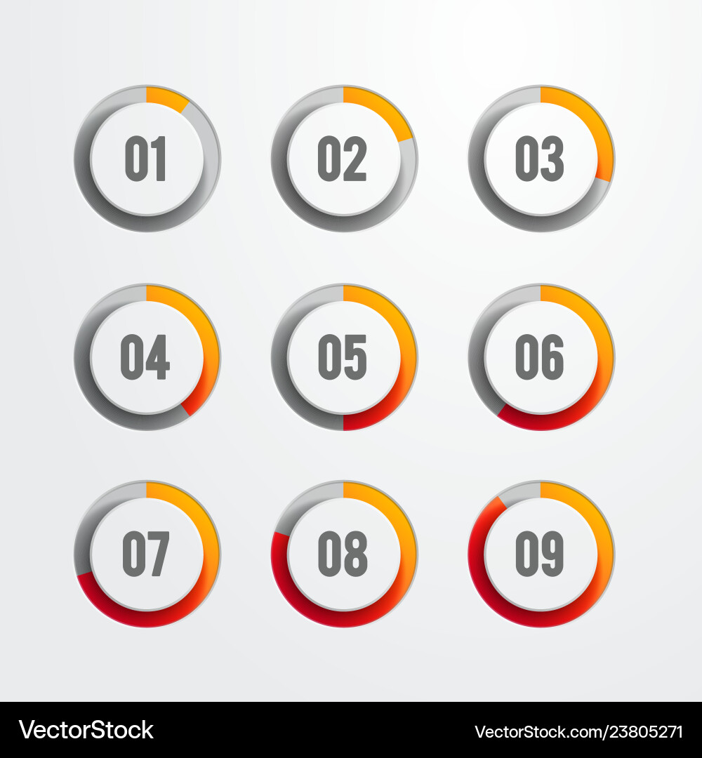Set of nine circular web progress bar icons Vector Image