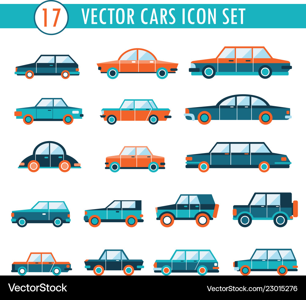 17 cars icon set transportation Royalty Free Vector Image