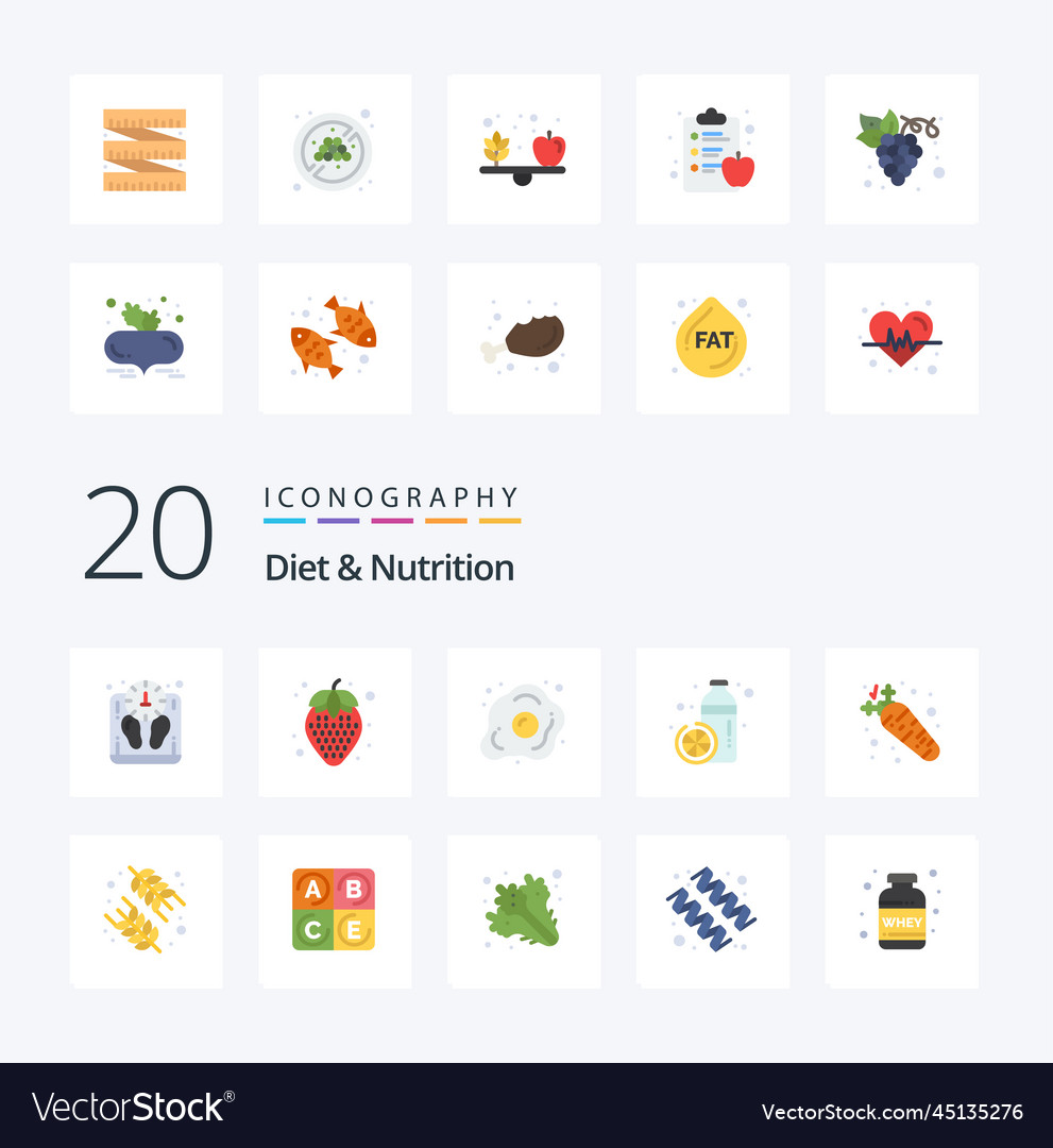20 diet and nutrition flat color icon pack like Vector Image