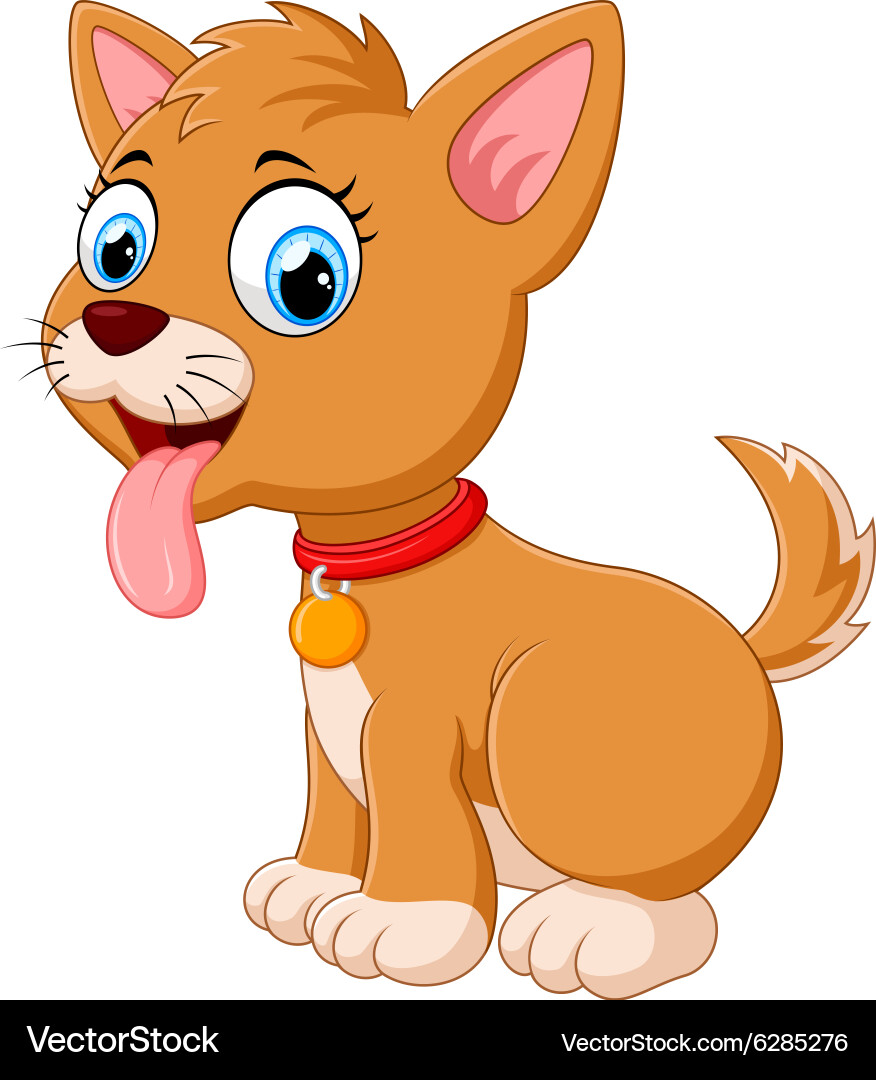 Cartoon silly sitting dog with red collar Vector Image