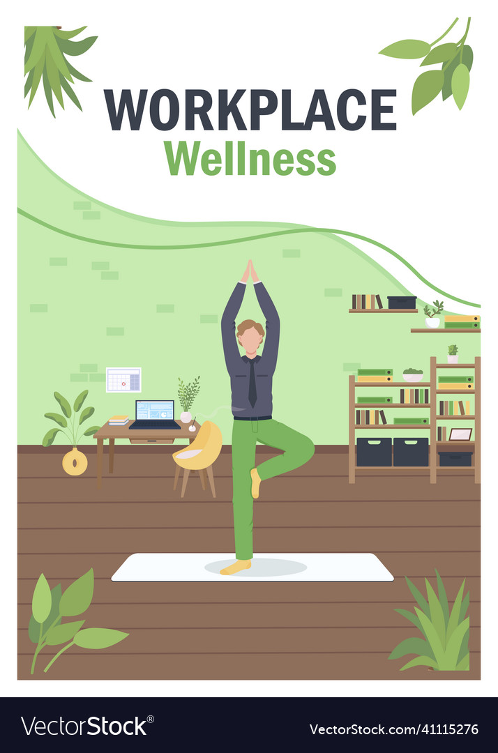 Exercise at workplace poster flat template Vector Image