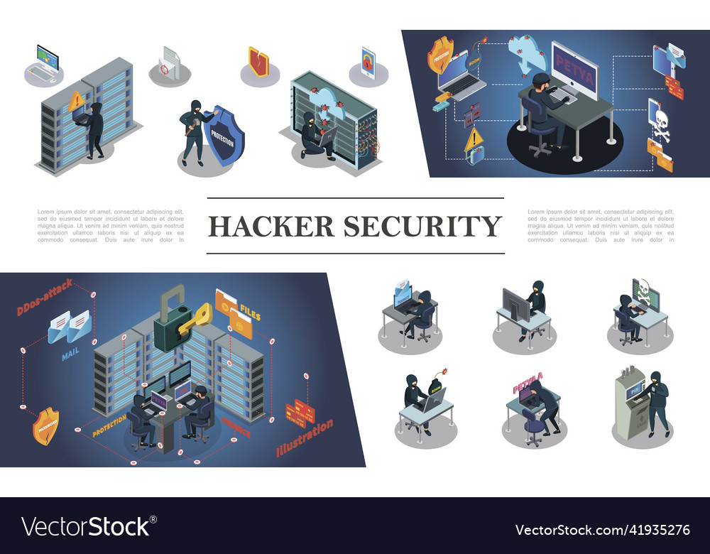 Isometric hacking activity composition Royalty Free Vector Isometric hacking activity composition Royalty Free Vector