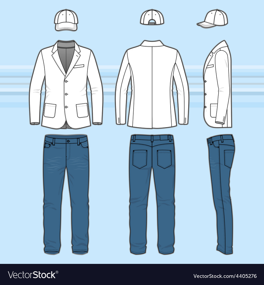 Simple outline drawing of a blazer jeans and cap Vector Image