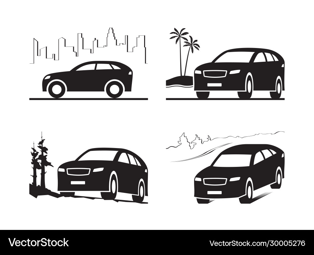 Sport utility vehicle in different landscapes Vector Image