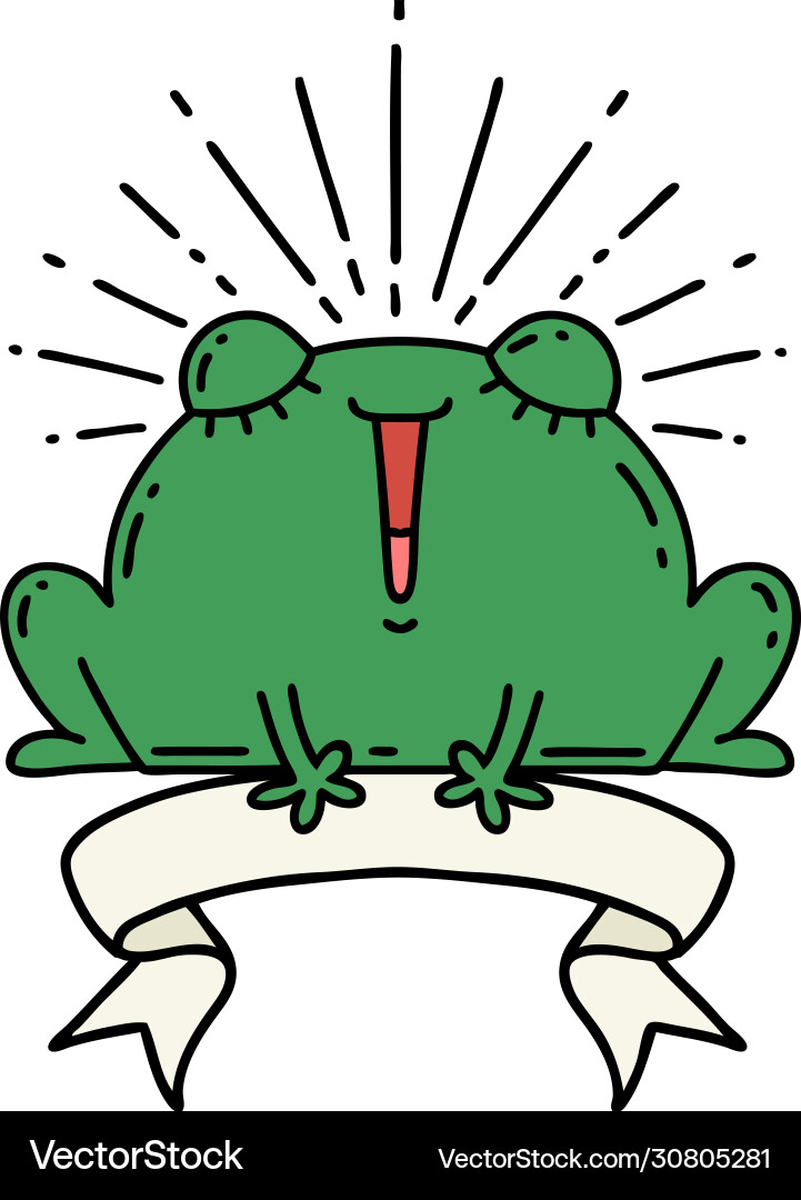 Banner with tattoo style happy frog Royalty Free Vector