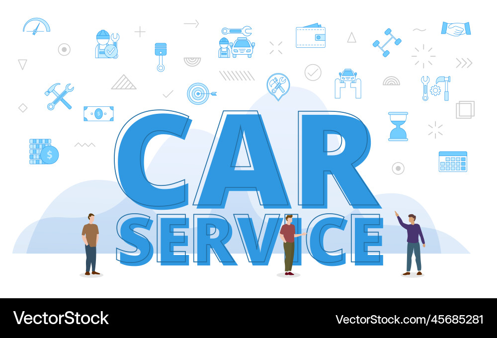Car services concept with big words and people Vector Image