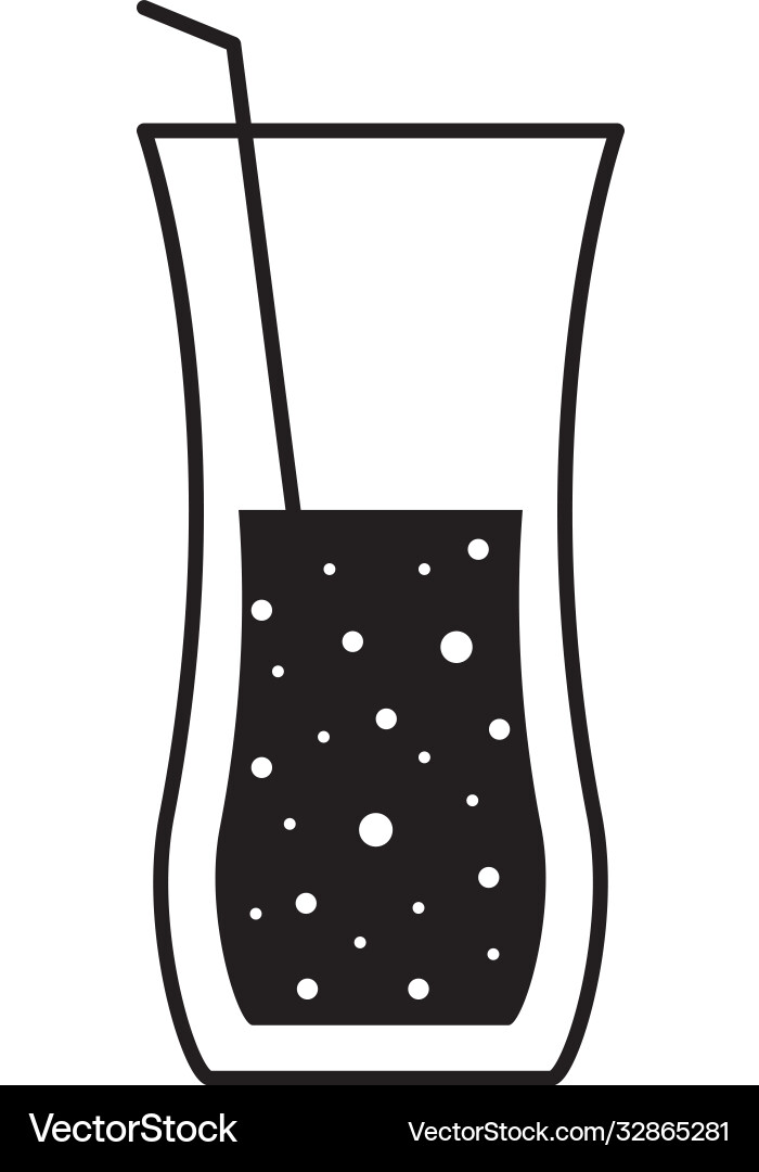 Cocktail glass cup with straw silhouette style Vector Image